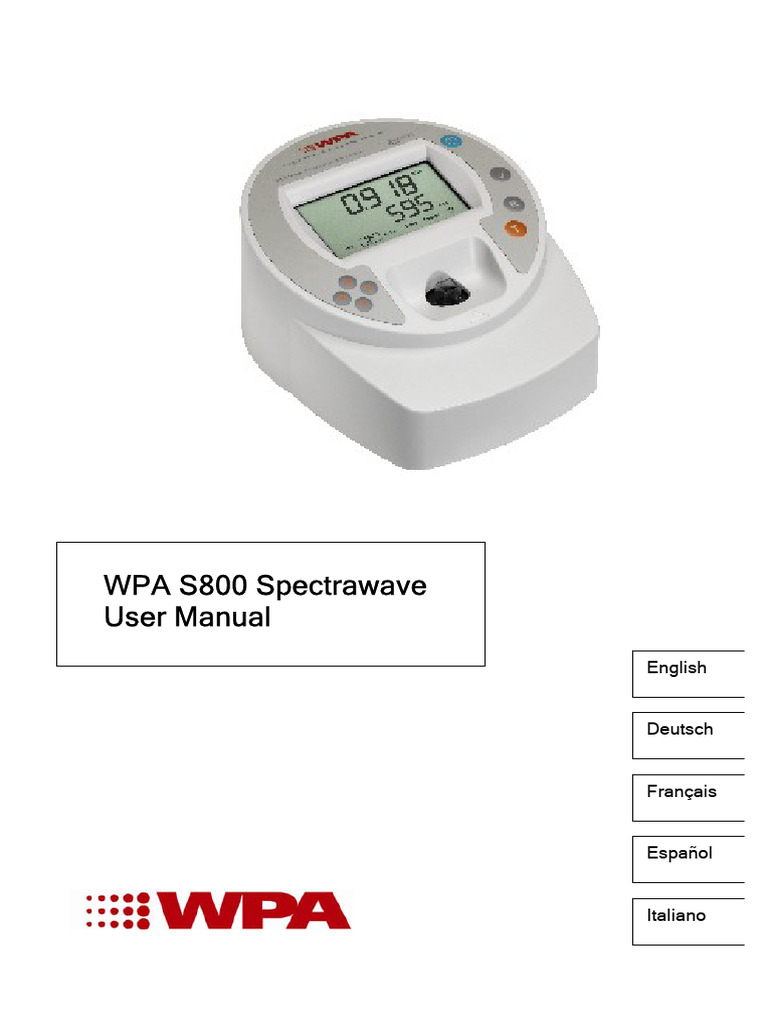 WPA S800 Spectrophotometer Manual | PDF | Spectrophotometry | Absorbance