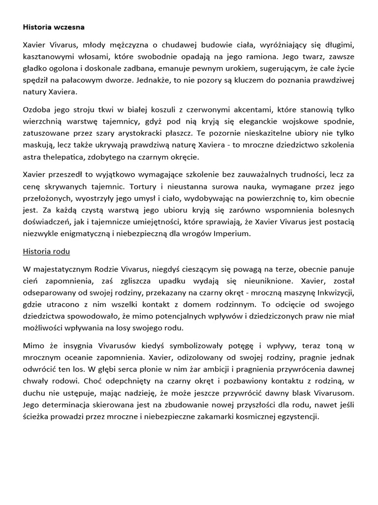 Opis Postaci Xavier Vivarus | PDF