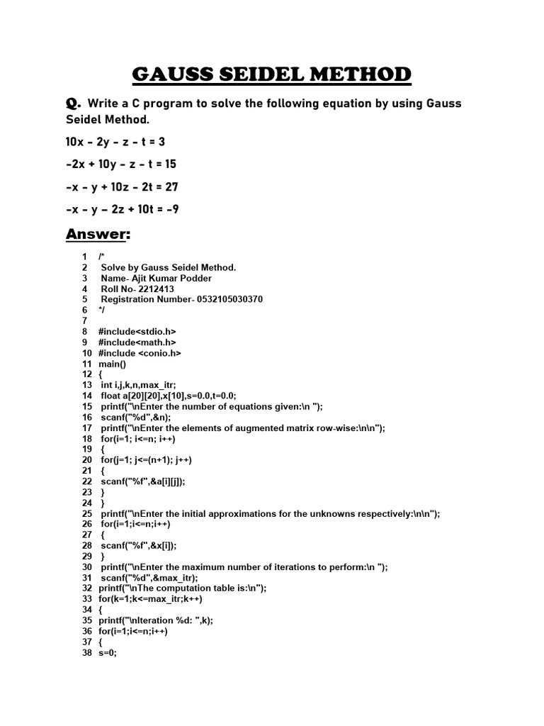 Gauss Seidel Method | PDF | Mathematical Objects | Computational Science
