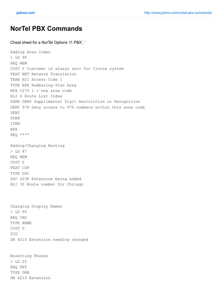 NorTel PBX Commands | PDF | Written Communication | Encodings