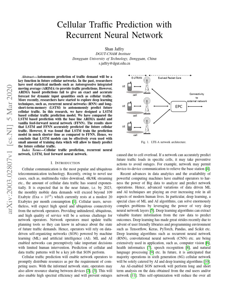 Cellular Traffic Predictionwith Recurrent Neural Network Pdf Deep
