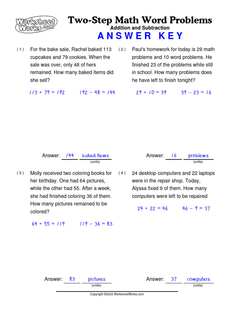 2 Step Word Problems Answers | PDF