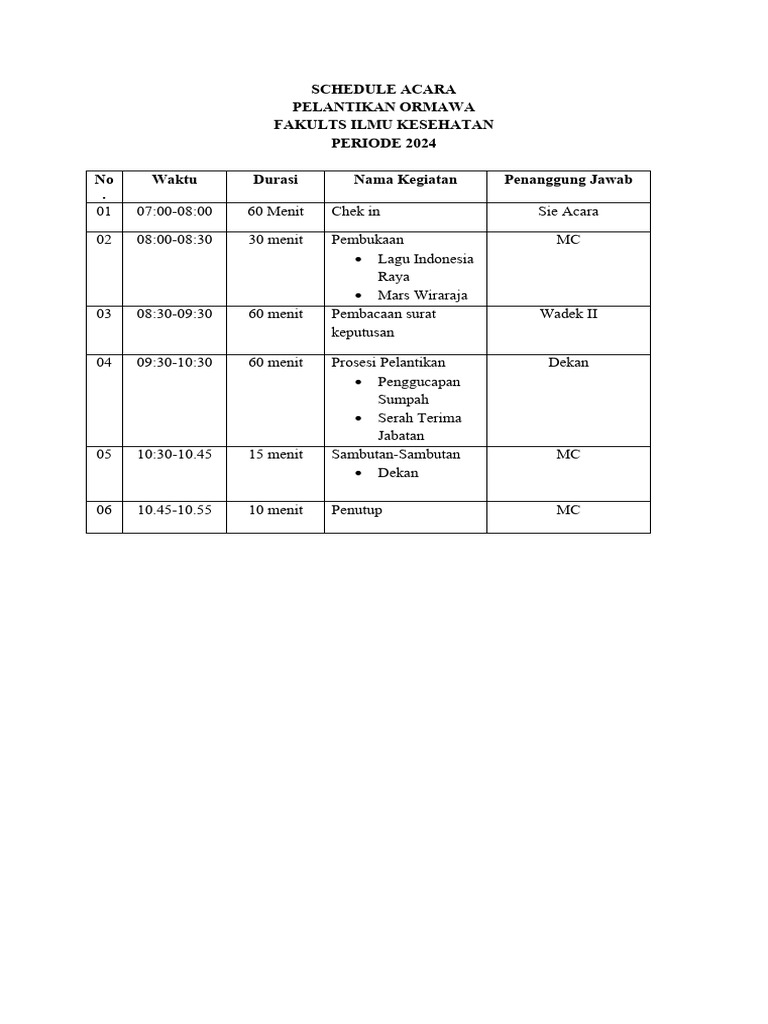 Schedule Acara | PDF
