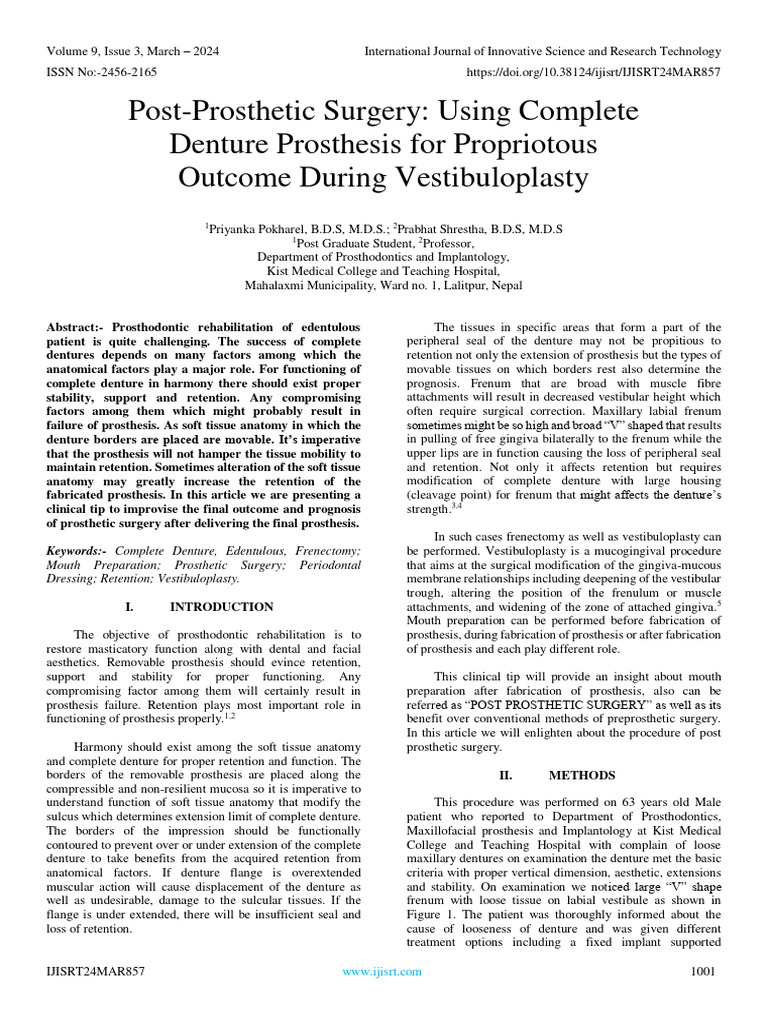 Post-Prosthetic Surgery: Using Complete Denture Prosthesis for ...