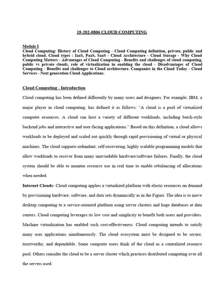 Module 1 Notes Pdf Cloud Computing Software As A Service