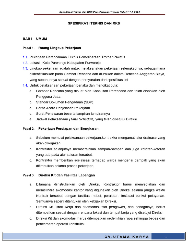 SpeK Tek Pemel Trotoar PK 1 2024 | PDF