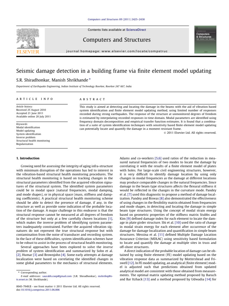 Seismic Damage Detection in A Building Frame Via Finite Element Model Updating | PDF | Spectral ...