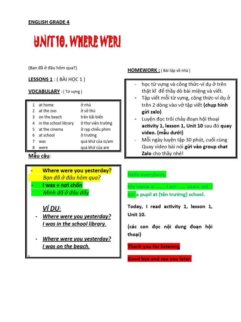 Unit 10 - Lesson 1 | PDF | Language Arts & Discipline | Foreign Language Studies