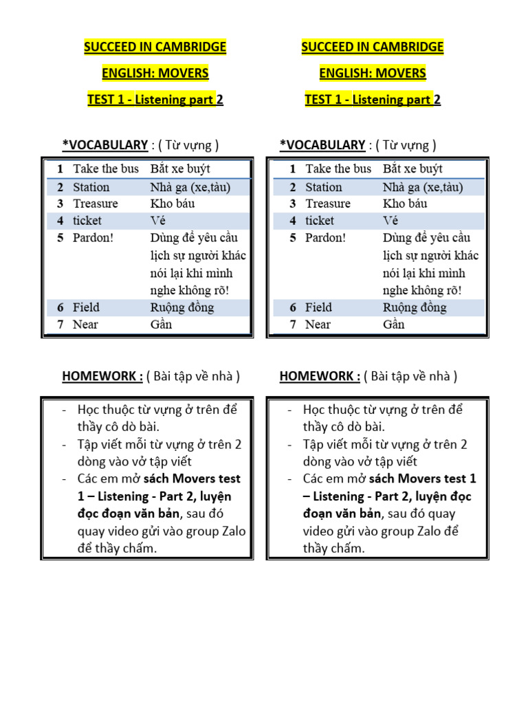Movers Test Vocabulary Guide | PDF | Language Arts & Discipline