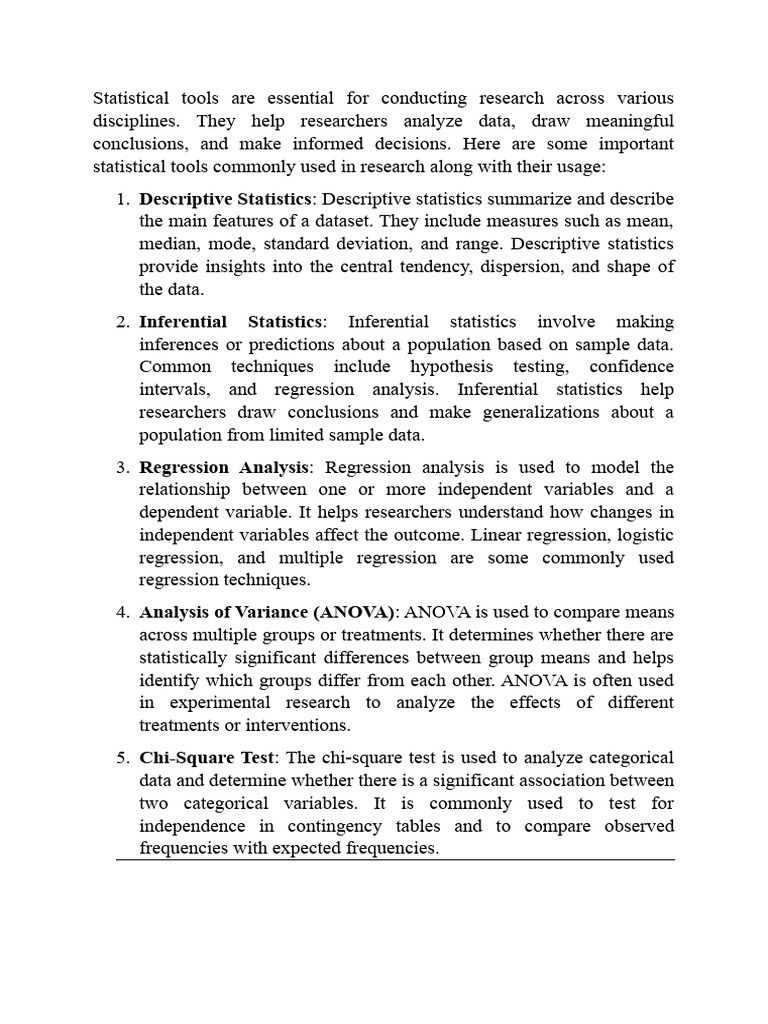 Statistical tools | PDF | Statistics | Analysis Of Variance