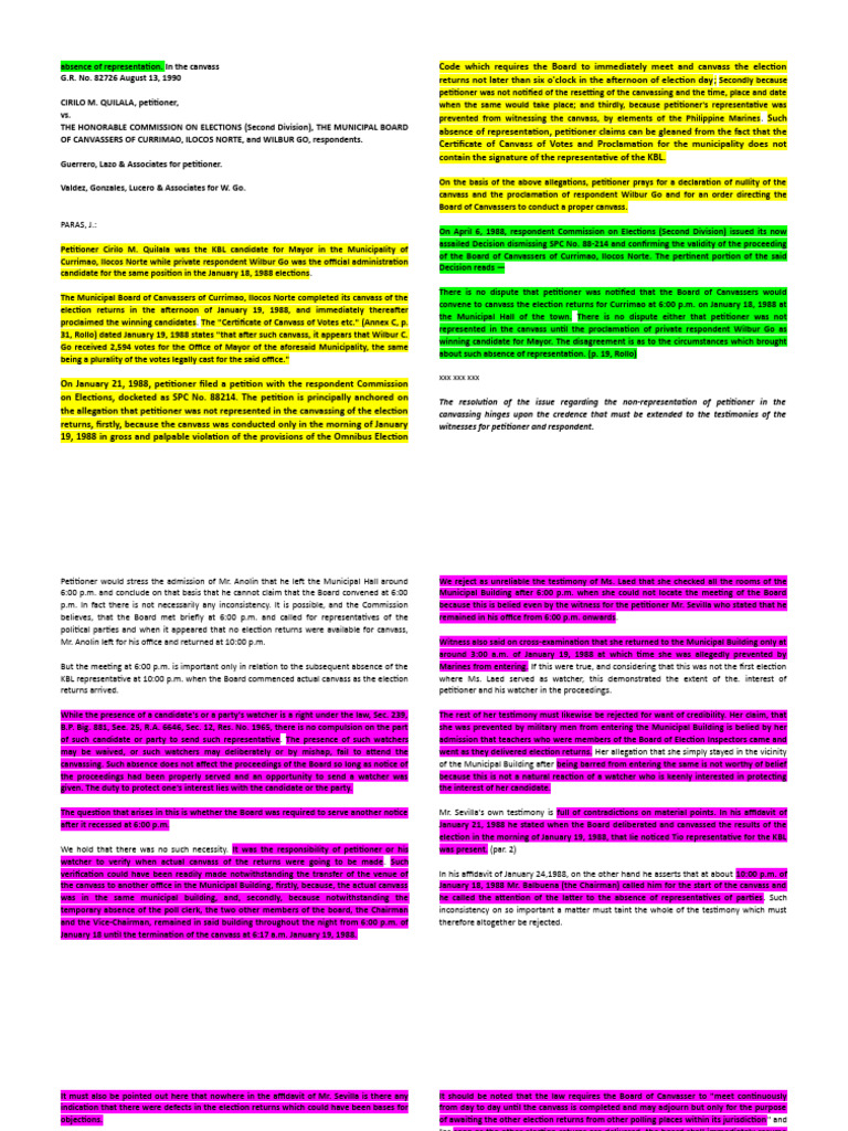 Quilala vs. COMELEC 188 SCRA 502, 1990 | PDF | Witness | Government
