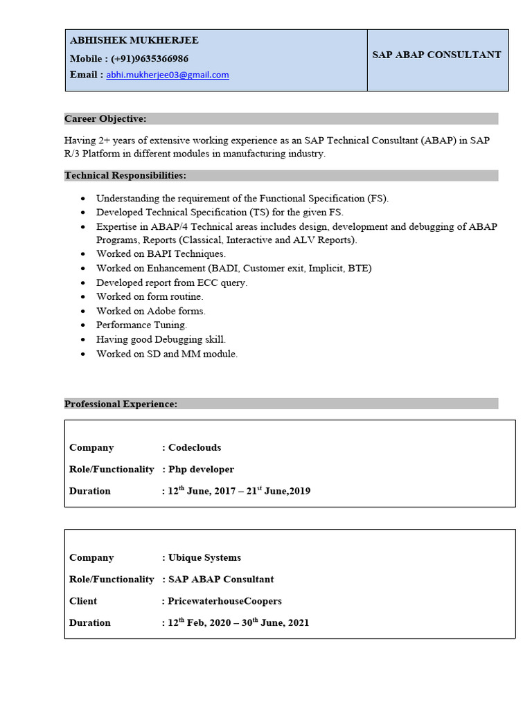 Abhishek Mukherjee - SAP ABAP | PDF | Computing | Business