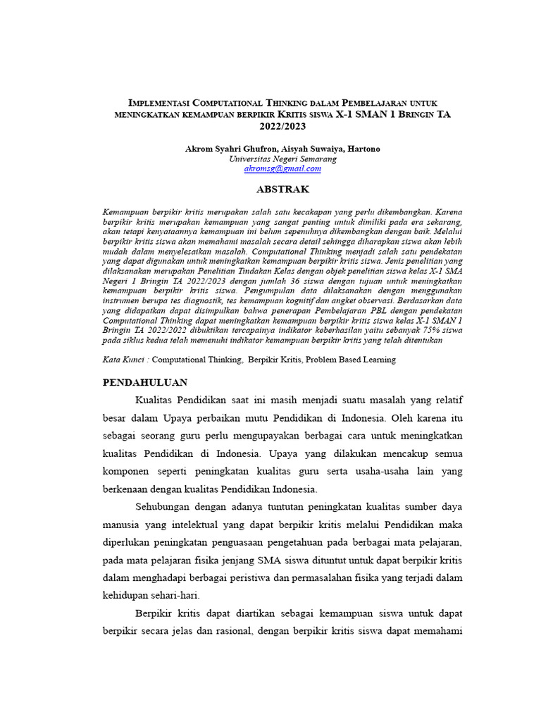 Implementasi Computational Thinking Dalam Pembelajaran Untuk ...
