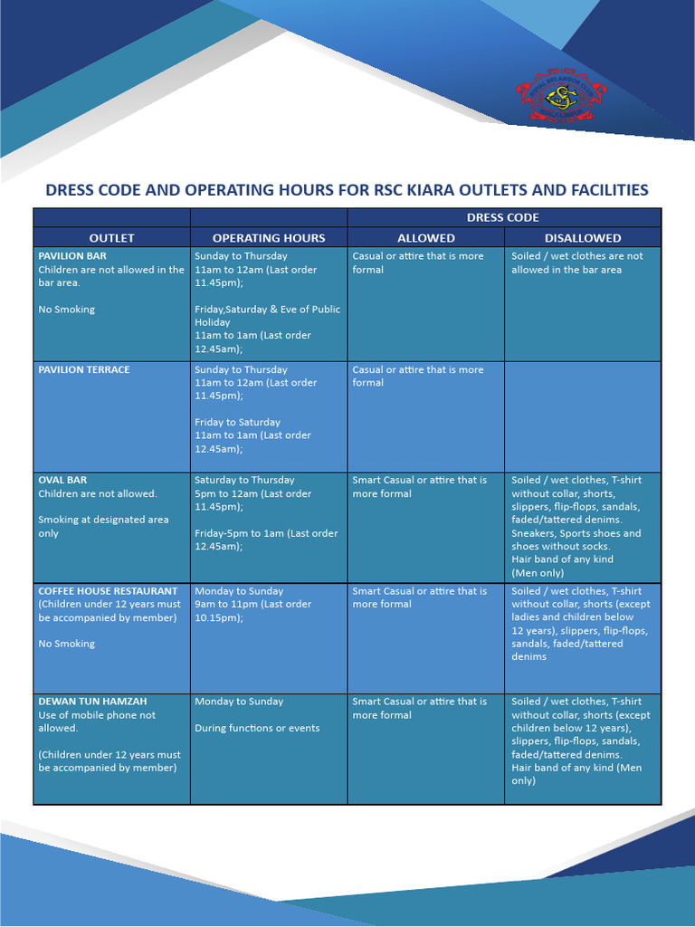RSC Kiara Dress Code & Hours | PDF | Dress Codes | Footwear