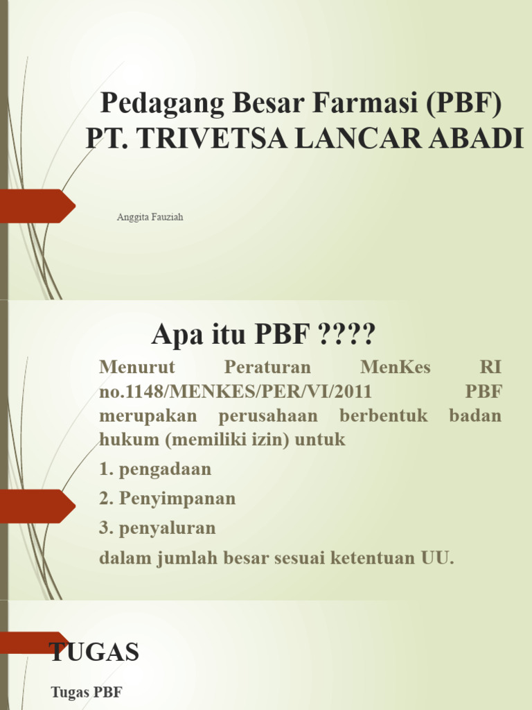 Pedagang Besar Farmasi PBF Power Point | PDF