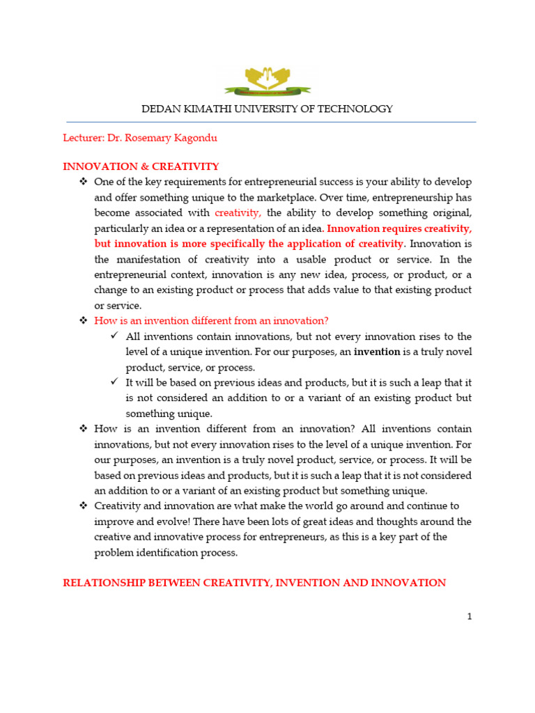Innovation and Creativity | PDF | Innovation | Thought