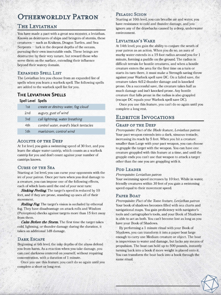 Warlock Patron - The Leviathan | PDF