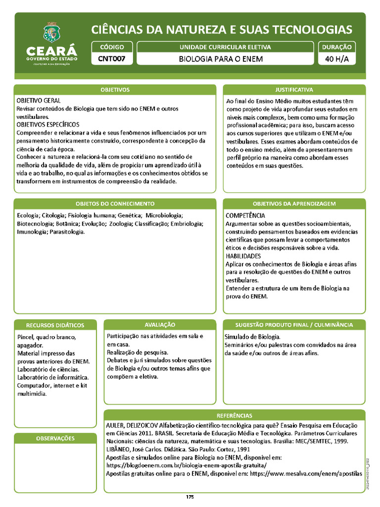Catalogo Unidades Curriculares Eletivas 2023 | PDF