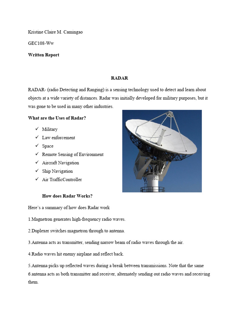 Radar Written Report | PDF | Radar | Radio