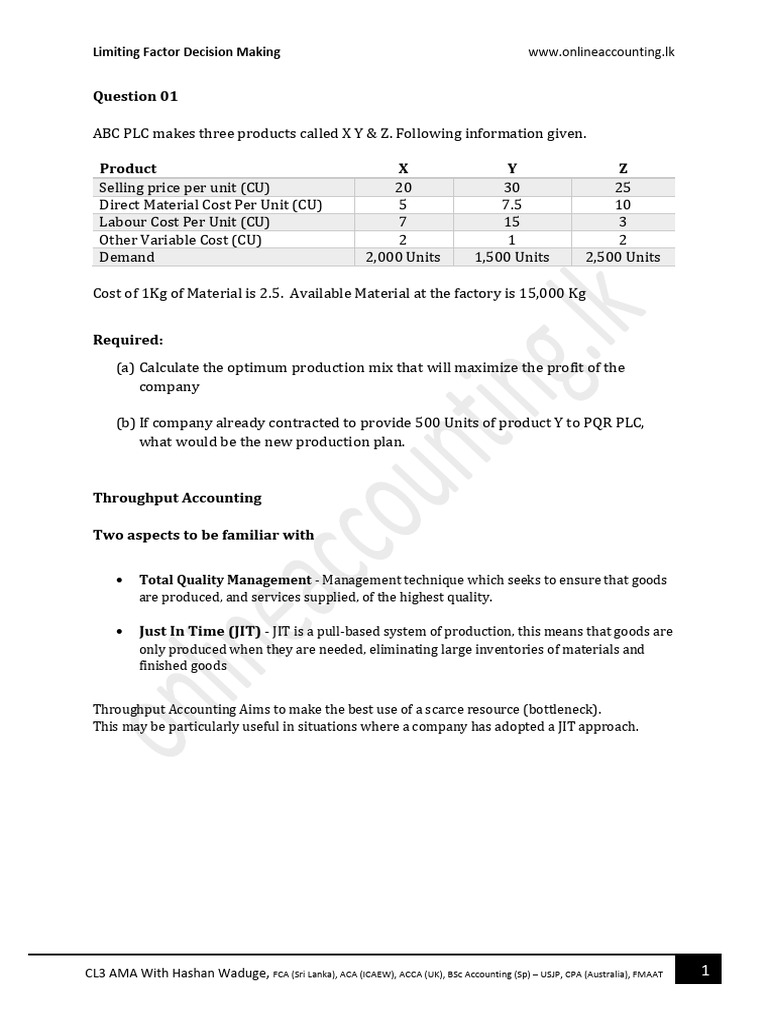 1709528091limiting Factor Decision Making | PDF | Labour Economics | Lean Manufacturing
