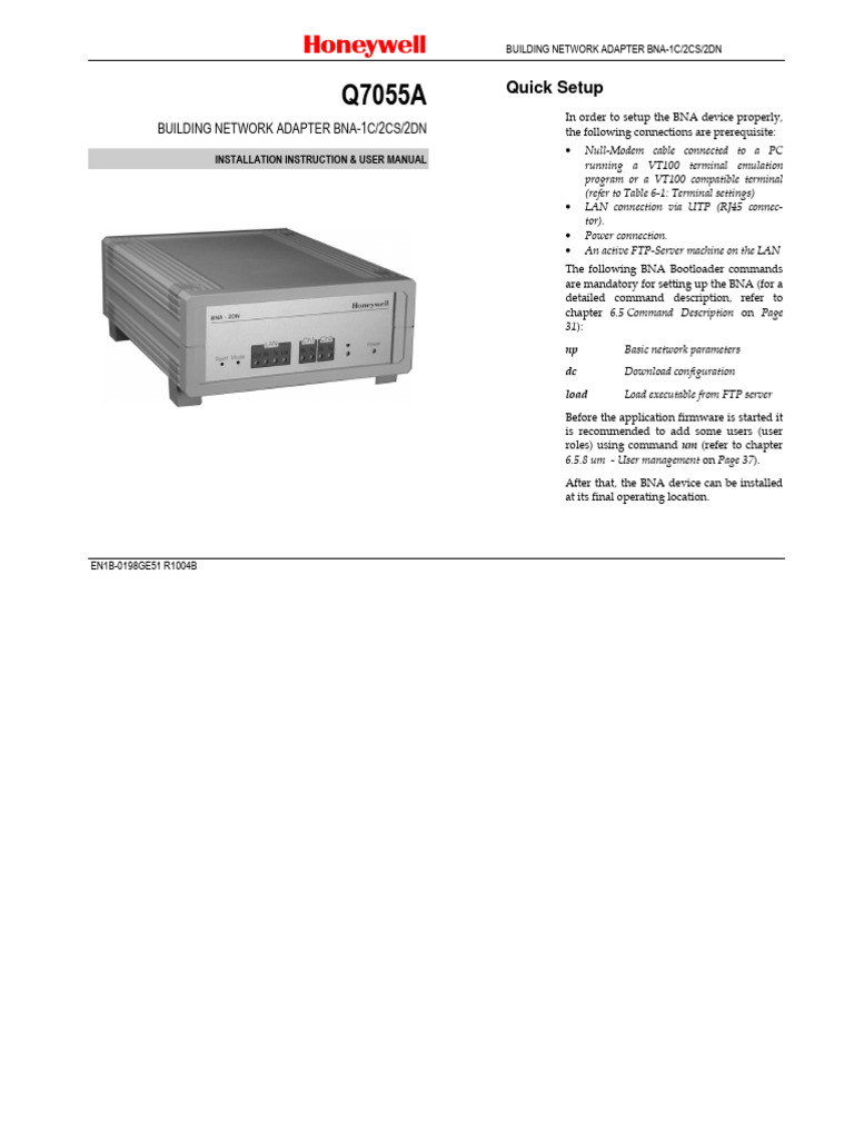 Honeywell: Building Network Adapter Bna-1C/2Cs/2Dn | PDF | Booting ...