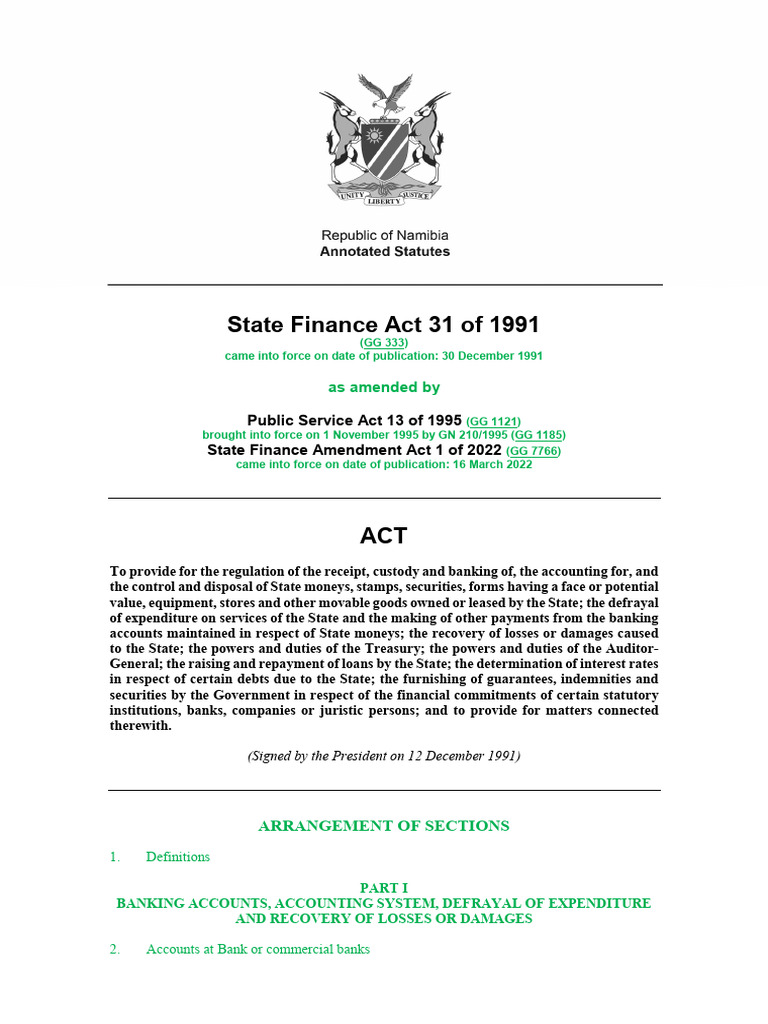 State Finance Act 31 of 1991 | PDF