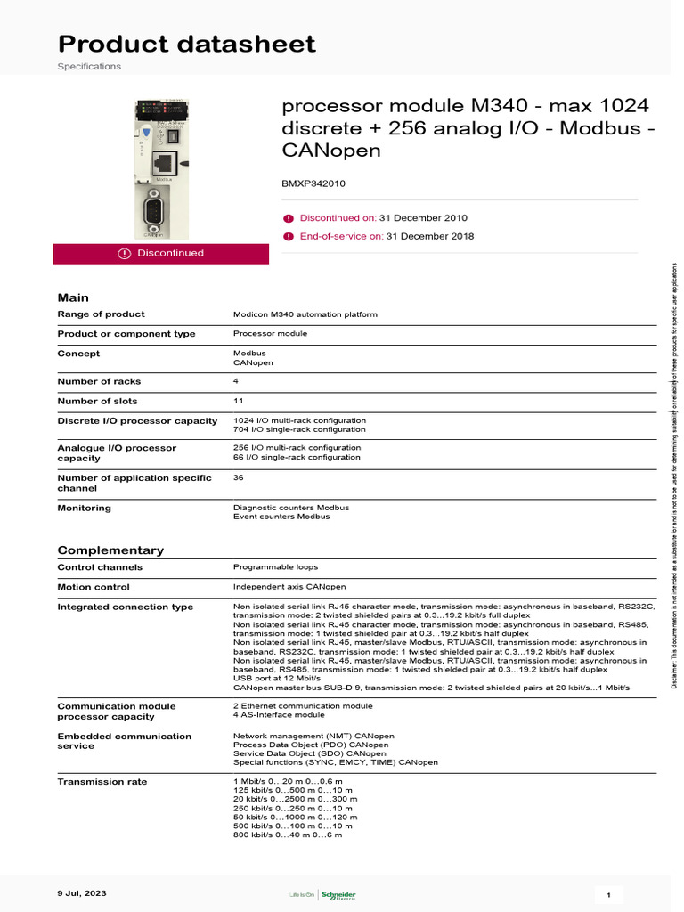 Modicon M340 - BMXP342010 | PDF | Network Protocols | Computer Standards