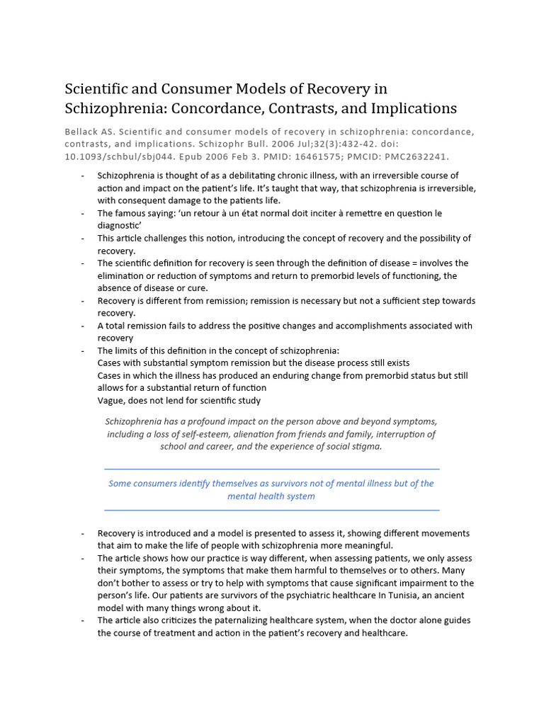 Scientific and Consumer Models of Recovery in Schizophrenia | PDF ...