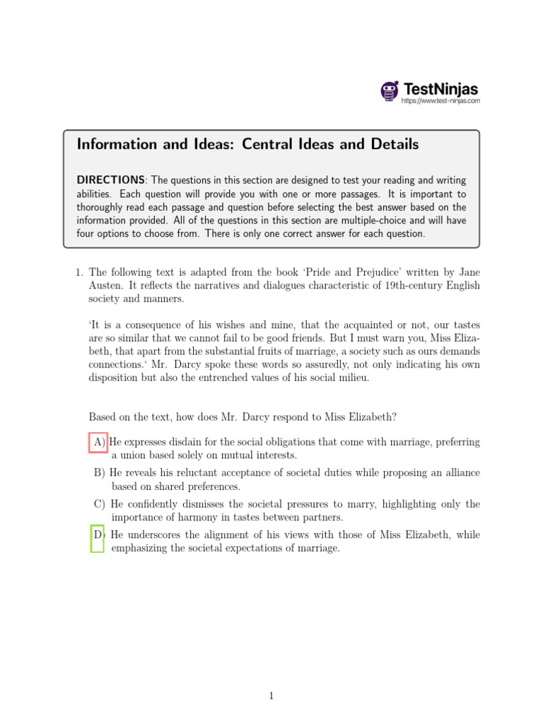 Central Ideas and Details Questions | PDF
