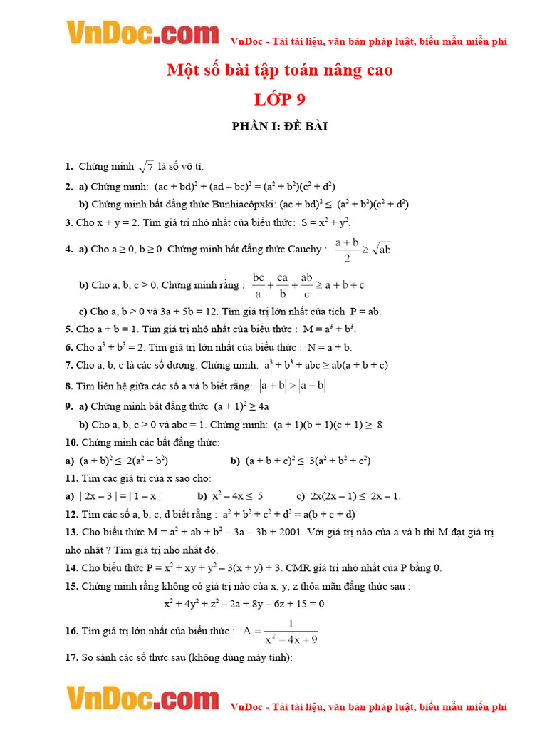 Mot So Bai Tap Toan Nang Cao Lop 9 2 | PDF