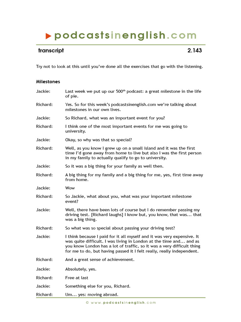 Milestones Transcript | PDF