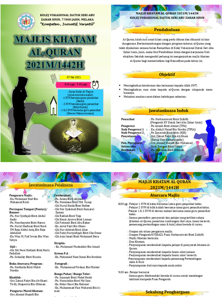 Buku Program Majlis Khatam Al-Quran 2021 | PDF