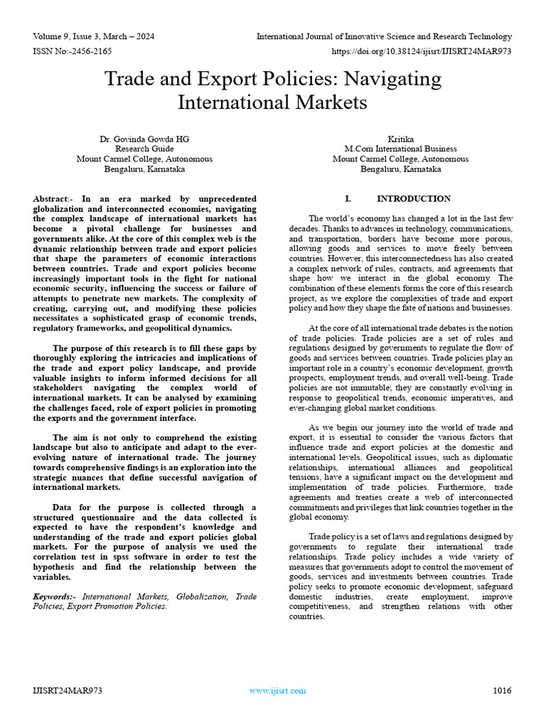 Trade and Export Policies: Navigating International Markets | PDF ...