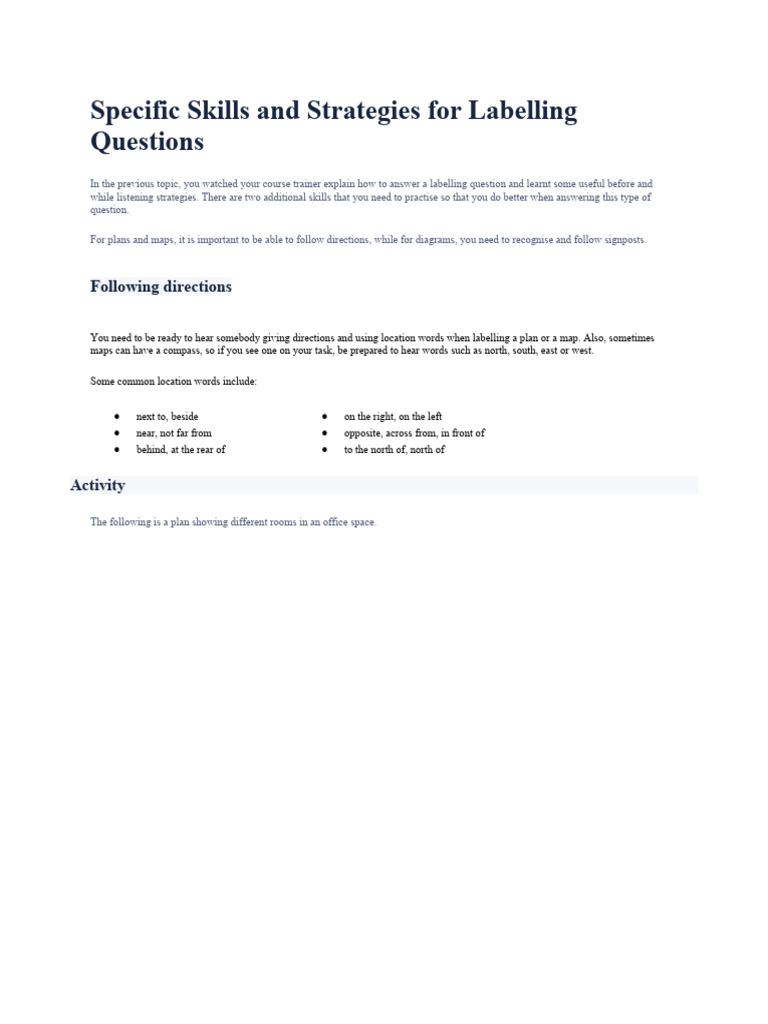 Specific Skills and Strategies For Labelling Questions | PDF | Personal ...