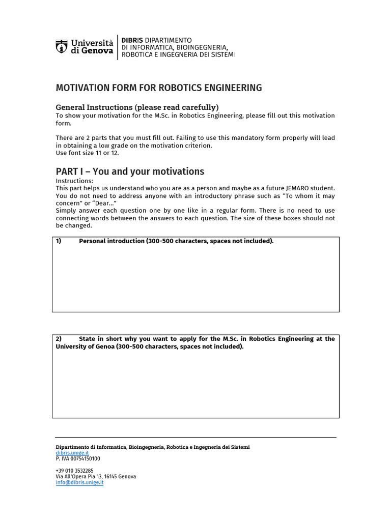 Robotics Engineering Motivation Form | PDF | Engineering | Computer Science