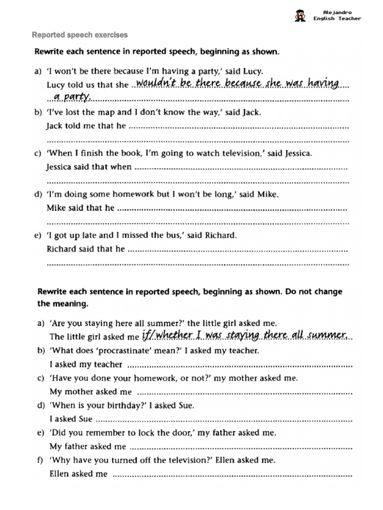 Reported Speech Exercises | PDF | Leisure