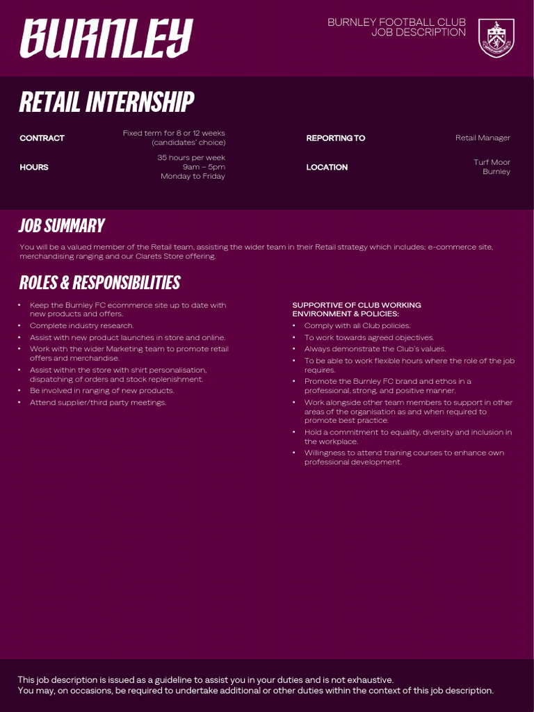 Retail Internship Job Description and Person Specification 11.03.2024 ...