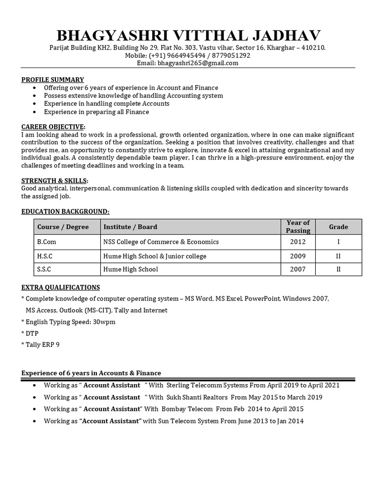 Account Assistant Profile Summary | PDF | Receipt