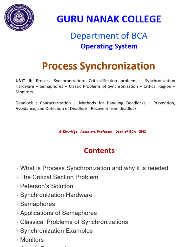 BCA Kiruthiga OS Process-sync | PDF | Software Engineering | Computing