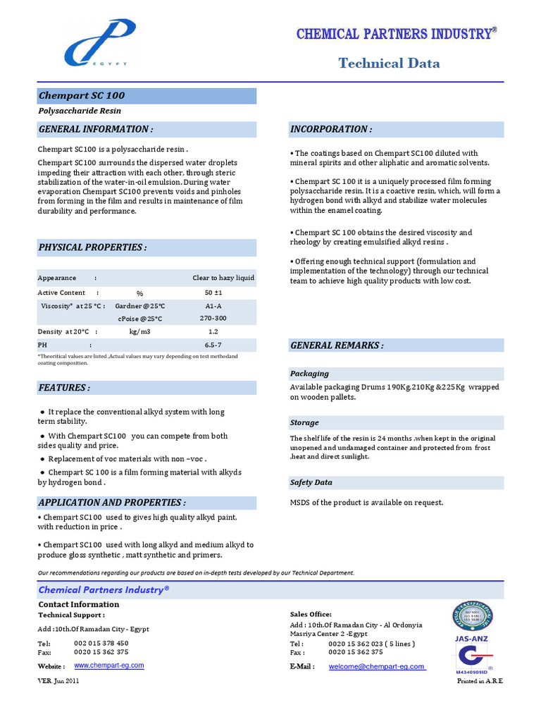 Chempart SC 100 2016 PDF | PDF | Emulsion | Paint
