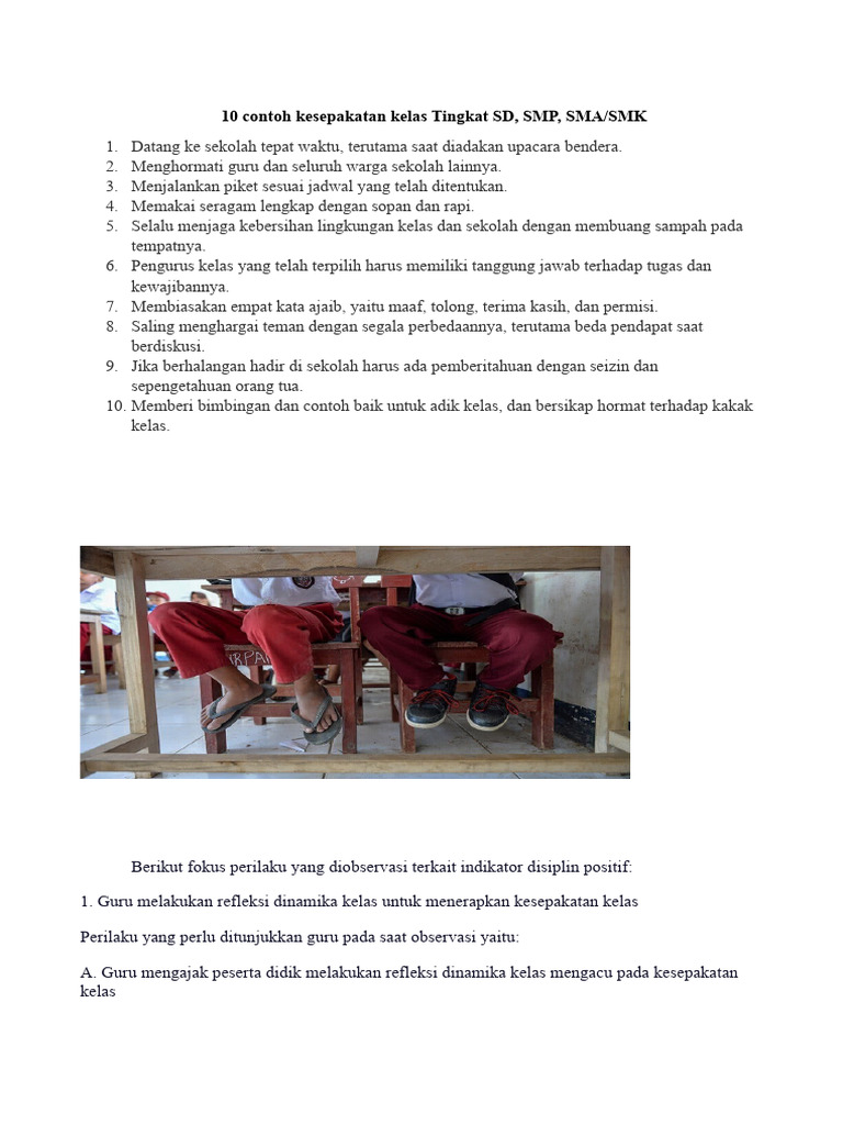 Contoh Kesepakatan Kelas SD dan SMP | PDF