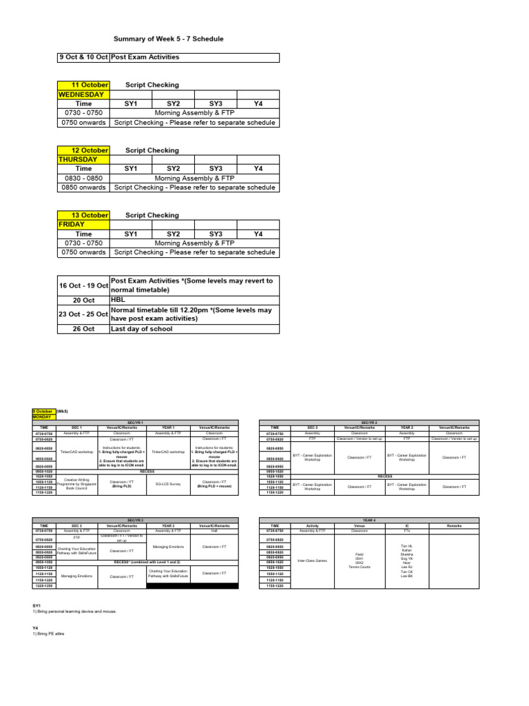 2023 EOY Post Exam Schedule - Students | PDF