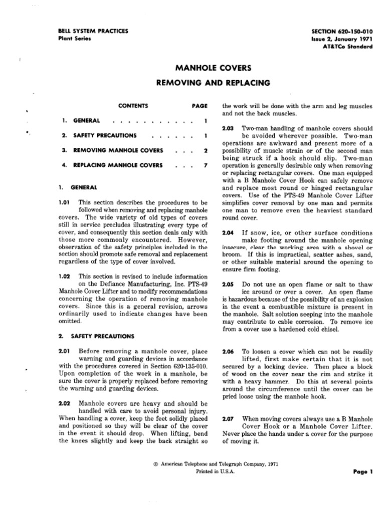 Manhole Cover Removal and Replacement Guide | PDF | Screw