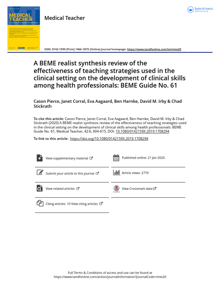 A BEME Realist Synthesis Review of The Effectiveness of Teaching ...