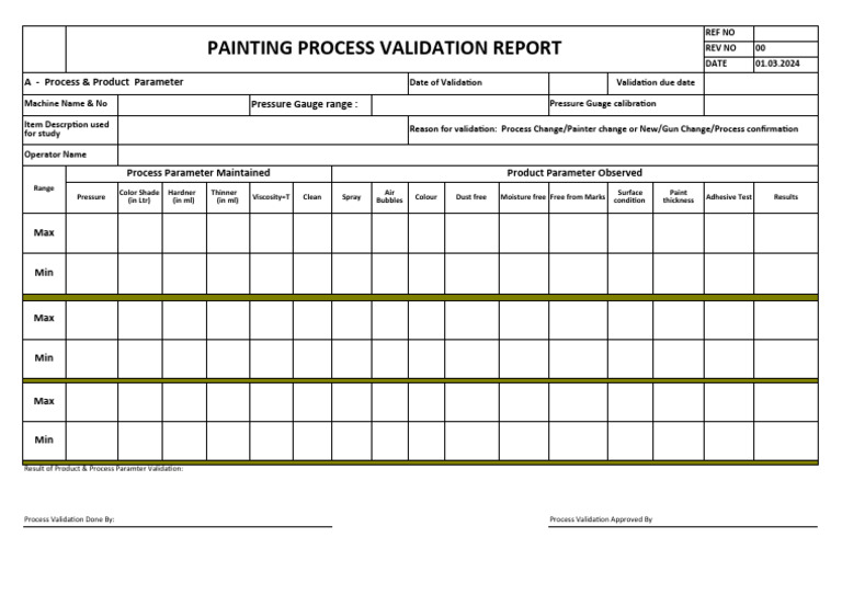 Paramter Validation Report For Painting (Revised) | PDF