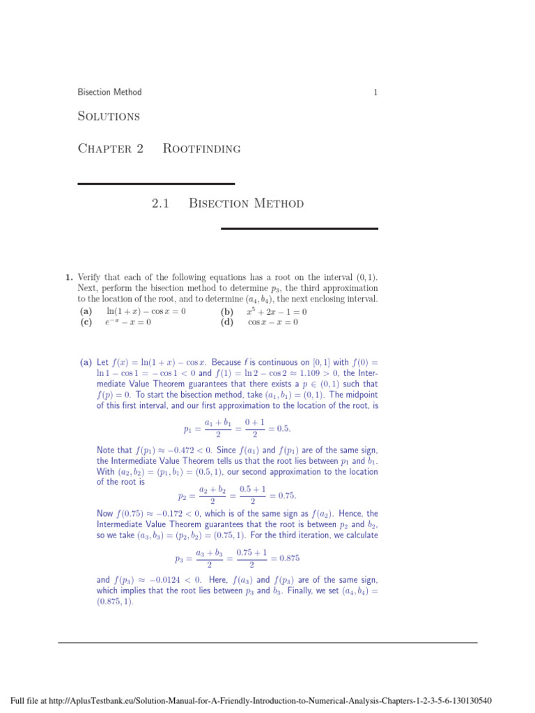 Vdocuments - MX - Solutions Chapter 2 Rootfinding 21 Bisection Bisection Method 1 Solutions ...