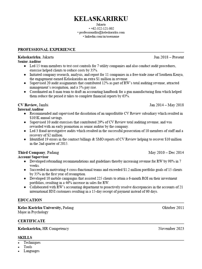 CONTOH RESUME AUDITOR | PDF | Audit | Business Economics