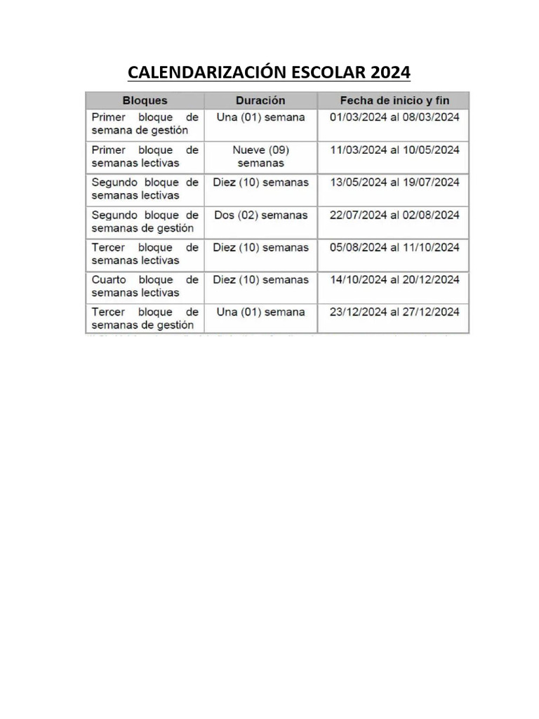 Calendarización Escolar 2024 | PDF