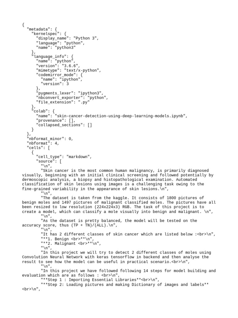 Skin Cancer Detection Using Deep Learning Models Ipynb Pdf