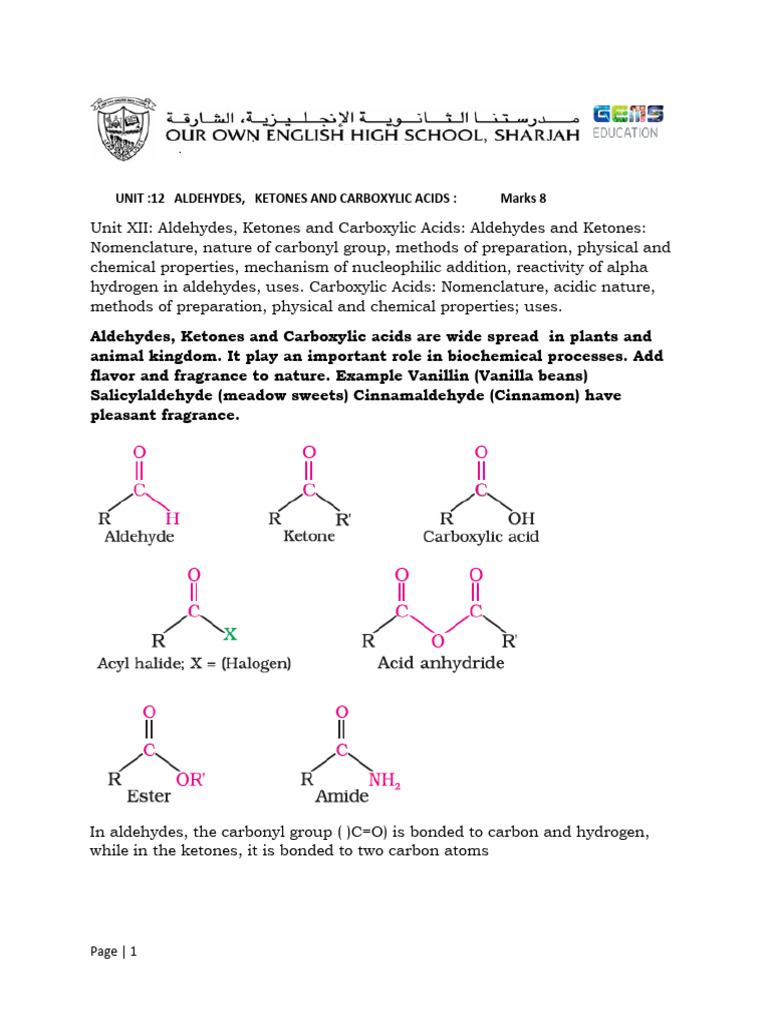 UNIT 12 Aldehydes, Ketones & Carboxylic Acids | PDF | Aldehyde | Ketone